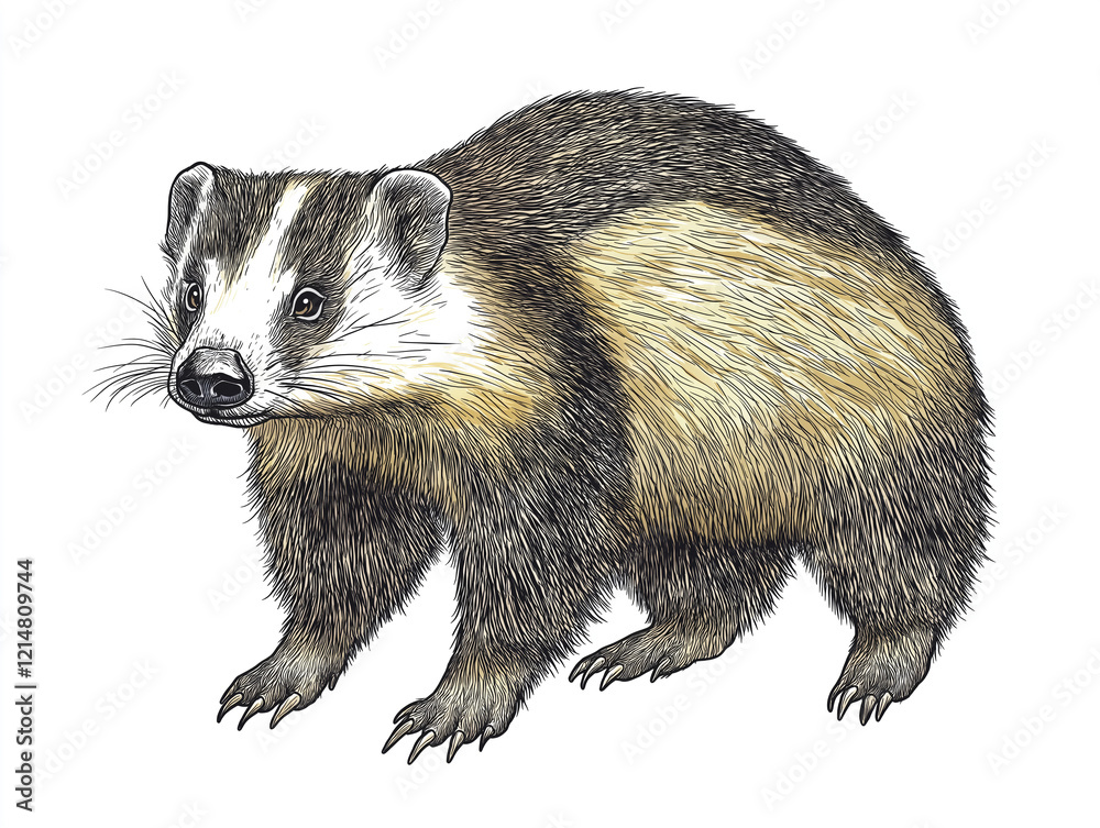 European Badger (Meles meles) - A biologically accurate hand-drawn ...