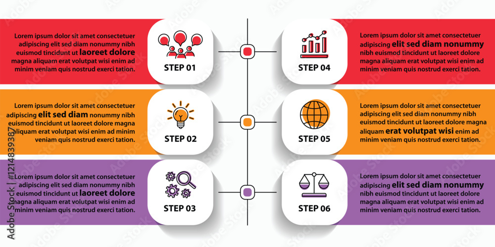 6 steps infographic template with 6 options. Flowchart that can be used ...