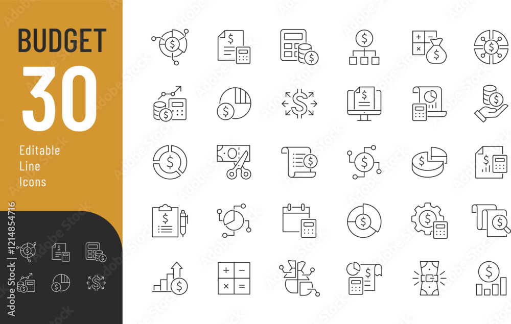 Budget Line Editable Icons set. Vector illustration in modern thin line ...