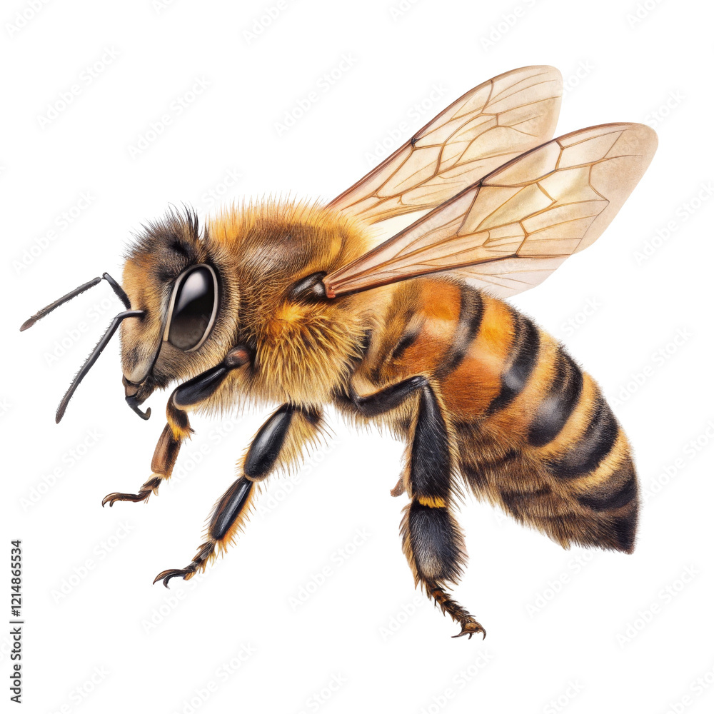 Realistic Honey Bee Illustration, Side View, Isolated on Transparent Background, Insect ...