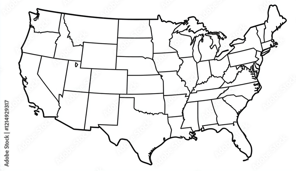 Blank Outline Map of the United States of America Showing All 50 States ...