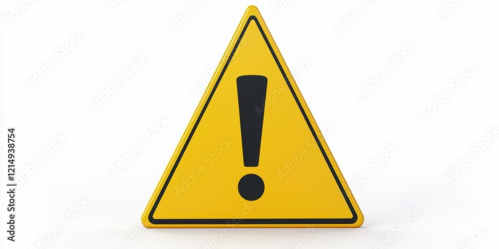 3d yellow triangle warning sign with black exclamation mark on white ...