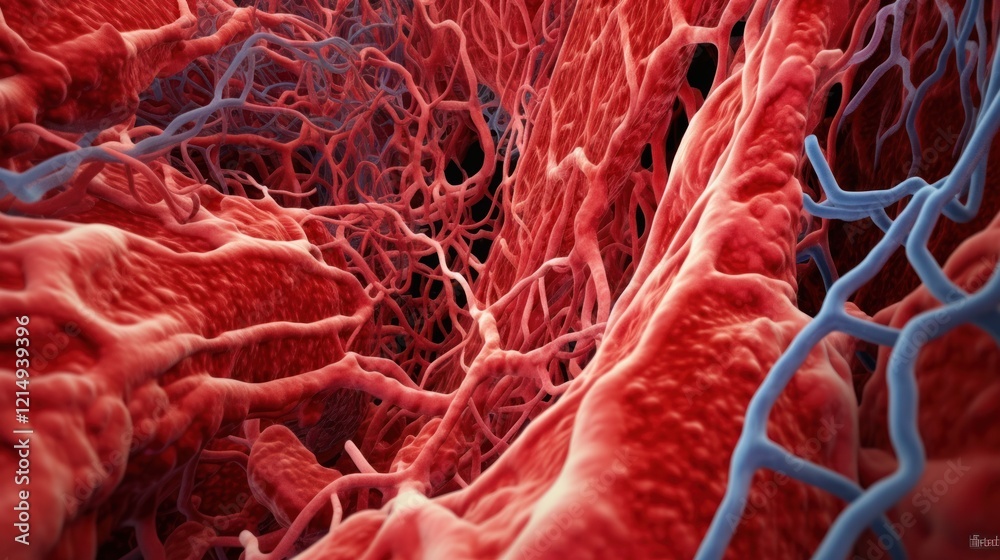 Close-up view of human arteries under a microscope showing detailed ...