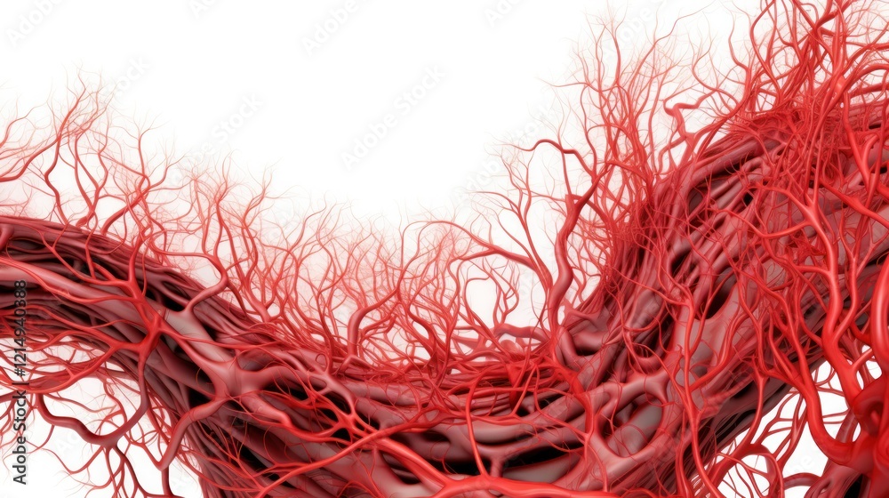 High-resolution microscopic image of arteries emphasizing blood flow pathways and vascular ...