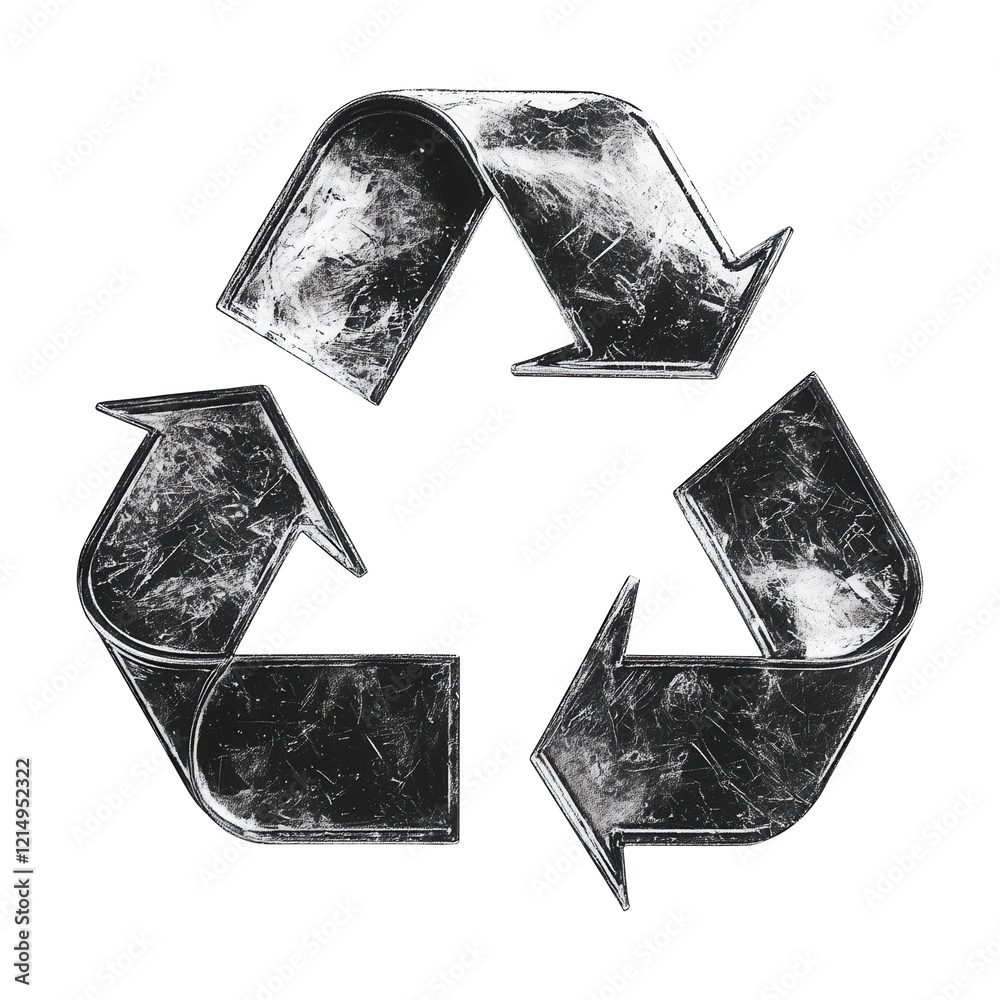 Black and white recycling symbol on a transparent background, promoting ...