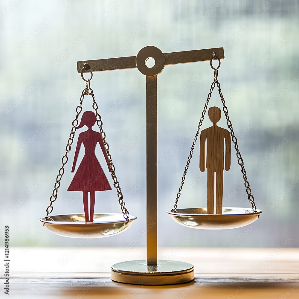 Ilustración de Stock Scales with female figure and male figure. Concept ...