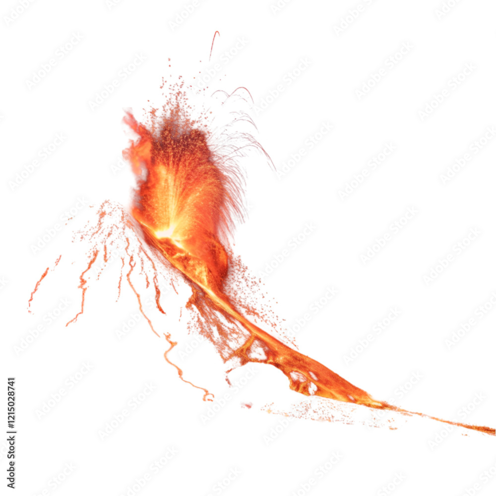 Volcano eruption with flowing lava isolated on transparent background ...