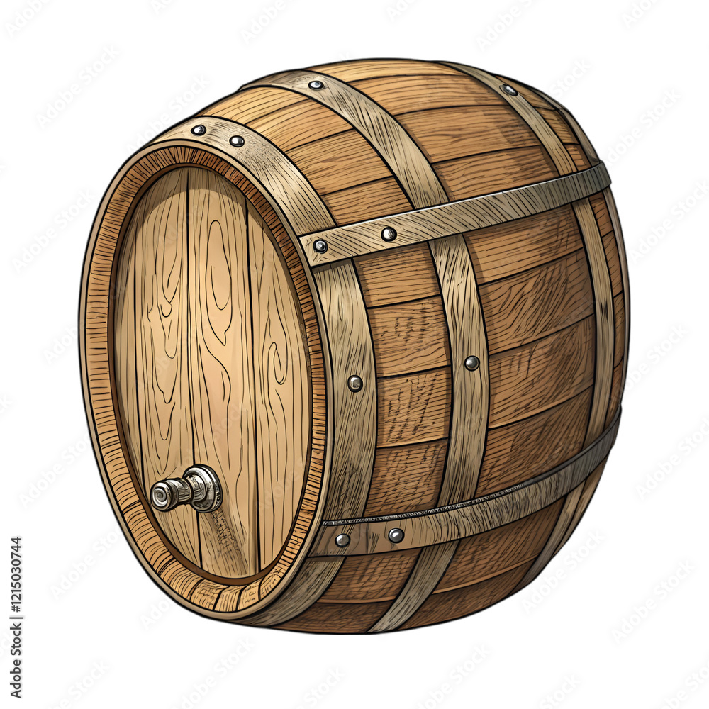 Wooden oak barrel isolated on transparent background in high-quality ...