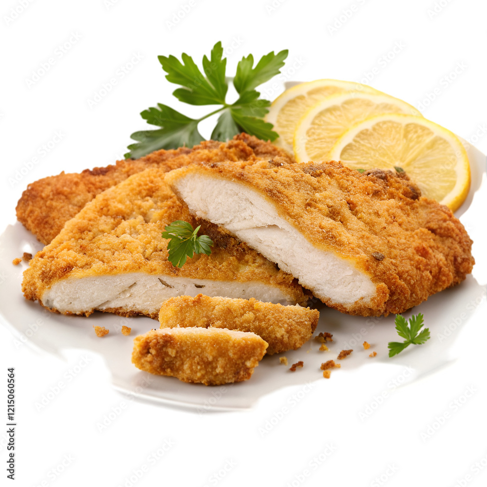 Homemade breaded chicken schnitzel isolated on transparent background ...