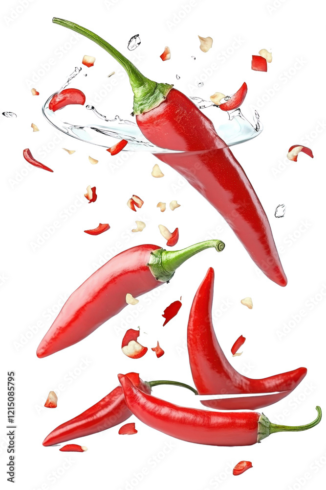 Red chilis falling in the air creating a dynamic food motion scene for ...