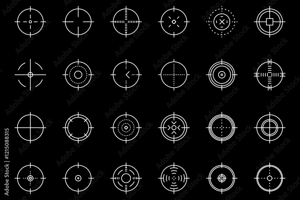 Crosshair gun sight vector icons set. Bullseye, target or aim symbol ...