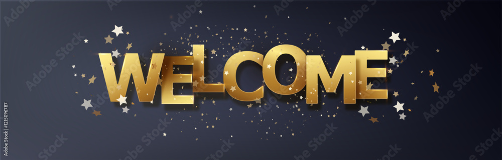 WELCOME gold letters banner. Welcome poster on black background. Vector ...