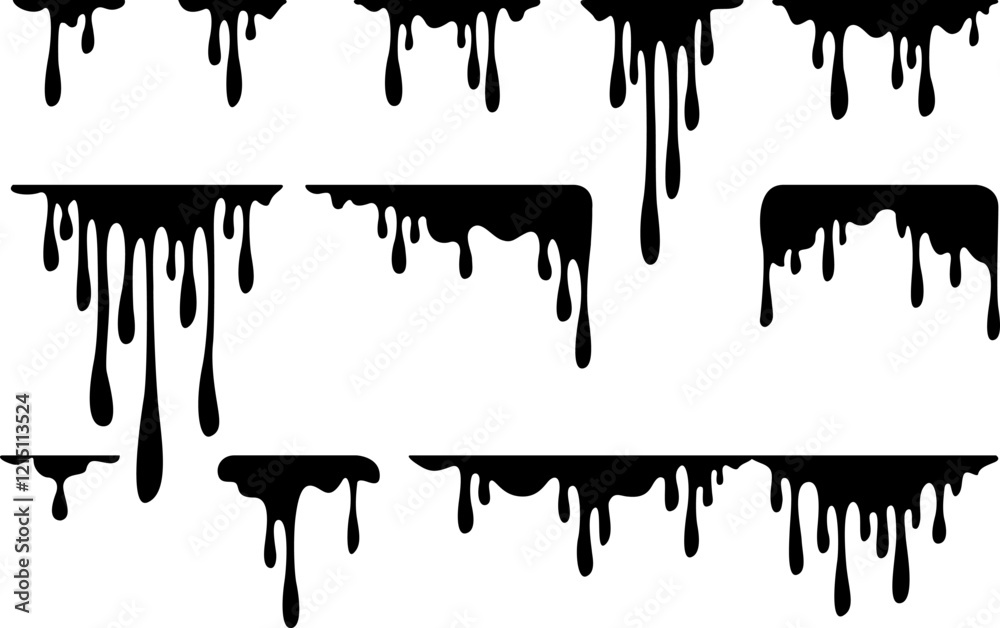 Dripping stain. Silhouette drip oil, black melting paint liquid, ink ...