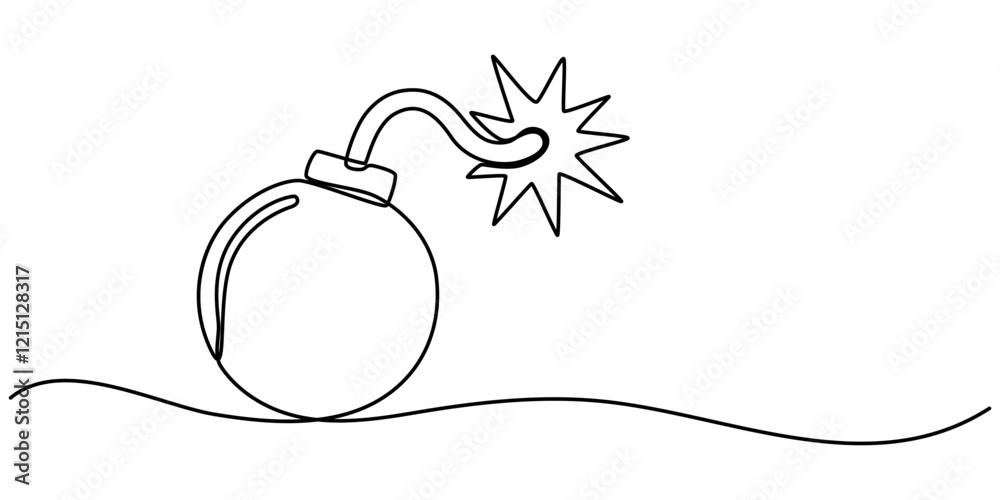 bomb object war old one line art design vector, Bomb with burning fuse ...