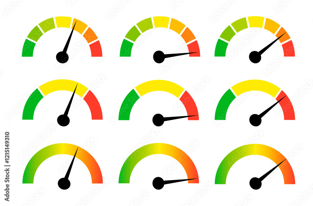 Speedometer Gauge Meter Icons Vector Scale Level Of Performance Speed Indicator Infographic