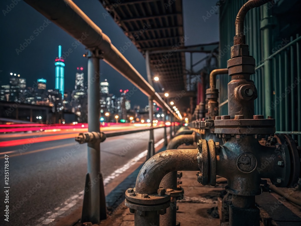 Long Exposure Night Photography of Plumbing Pipes and Fittings Stock ...