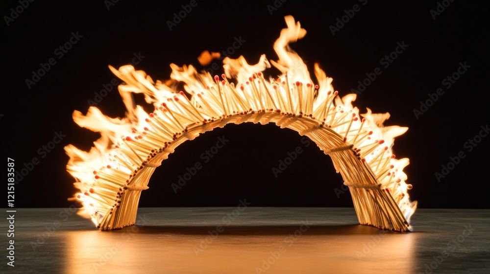 Burning matchstick arch, dark studio, fire, danger Stock Illustration ...