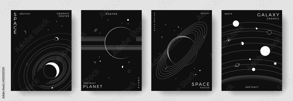 Set of abstract space astronomy backgrounds. Line art galaxy, solar ...