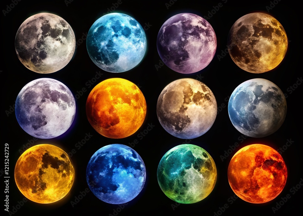 Realistic Macro Moon Phases: Full Moon Cycle Isolated PNG Images Stock ...