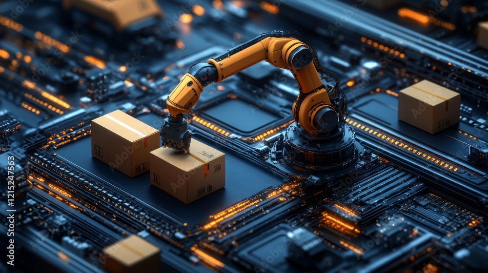 "AI Robot Arm Sorting Boxes with Data Symbols in Digital Artwork for ...