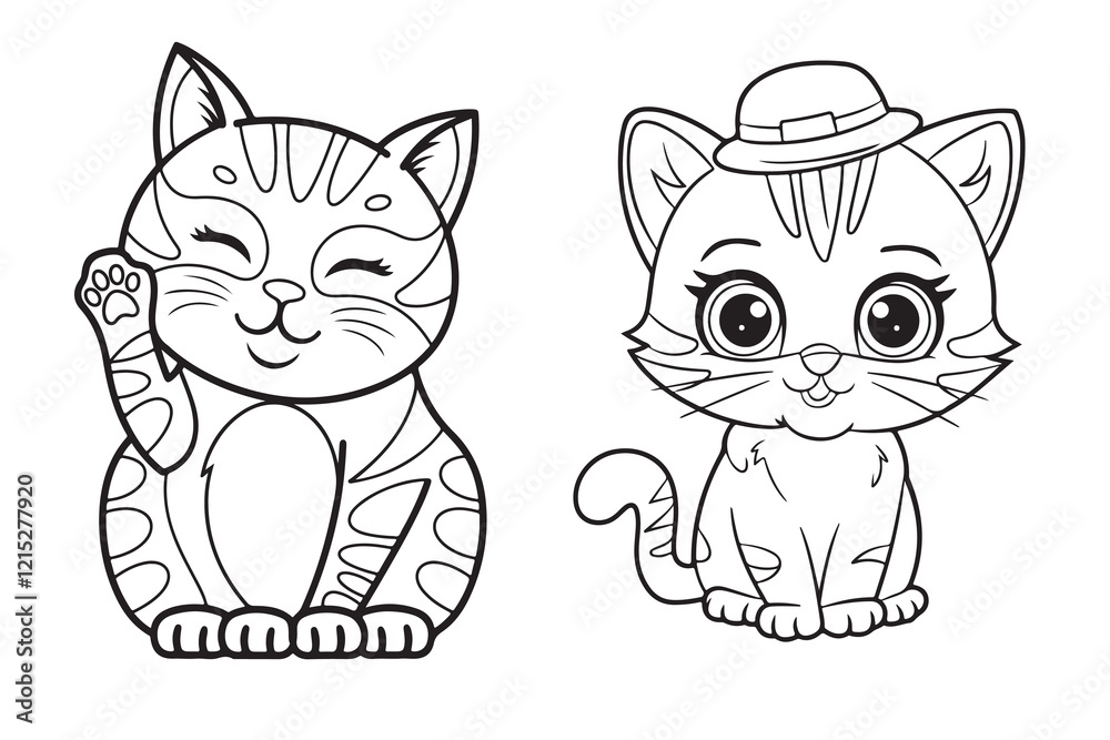 cute cat coloring page,smiling cat outline vector,Cat coloring book ...