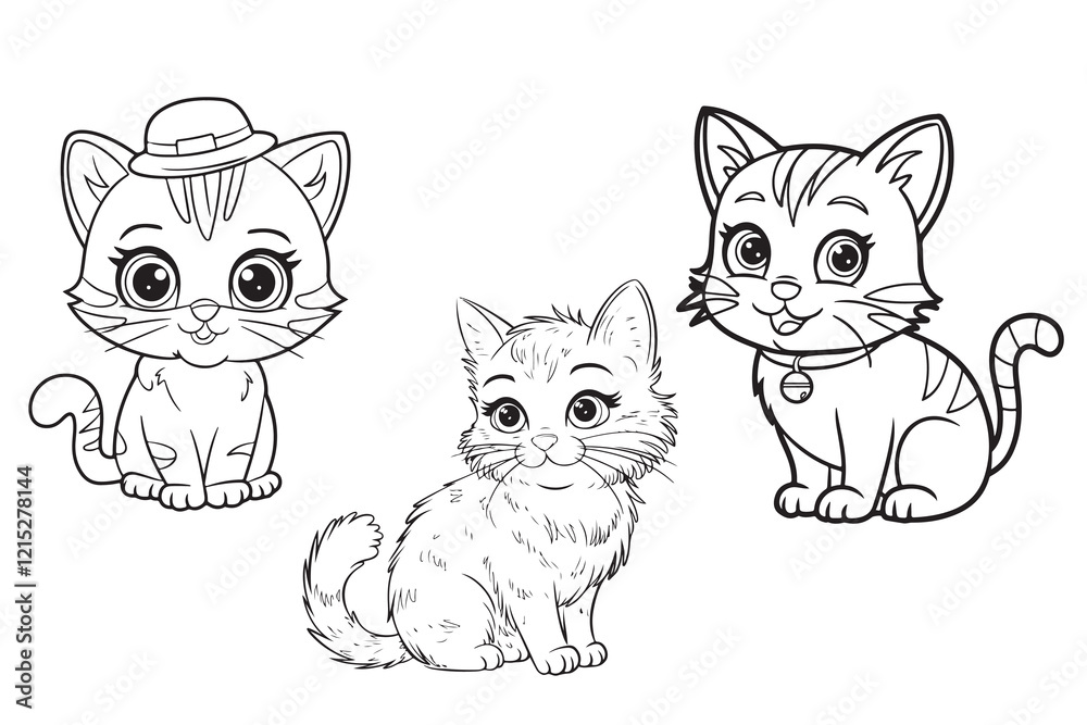 cute cat coloring page,smiling cat outline vector,Cat coloring book ...