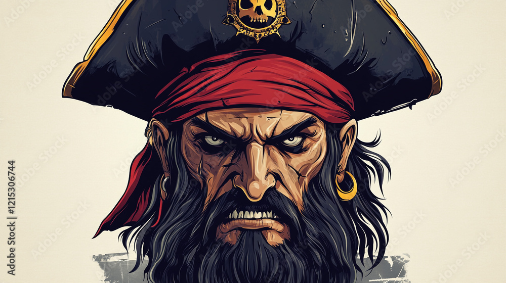 Angry Pirate Captain Buccaneer Sea Dog Tricorn Hat Seafaring ...