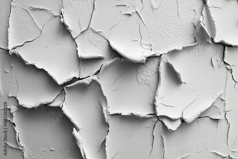 Cracked white surface, texture of dried mud or aged paint showing deep ...
