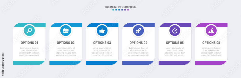 Horizontal progress bar featuring 6 arrow-shaped elements, symbolizing ...
