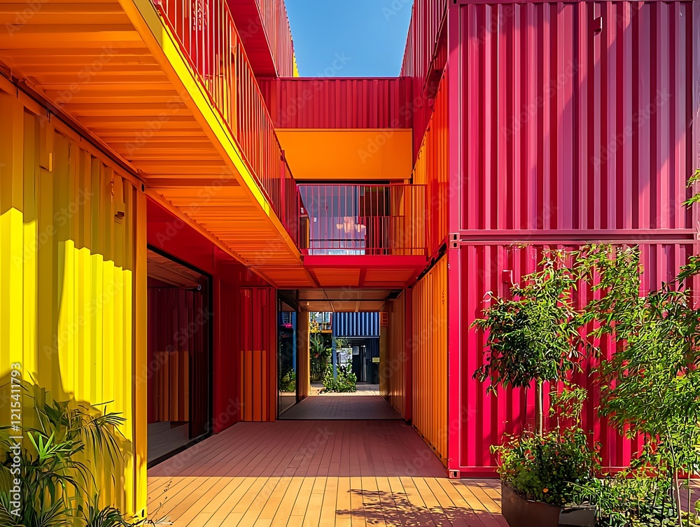 Vibrant shipping containers stacked in patterns, representing global ...