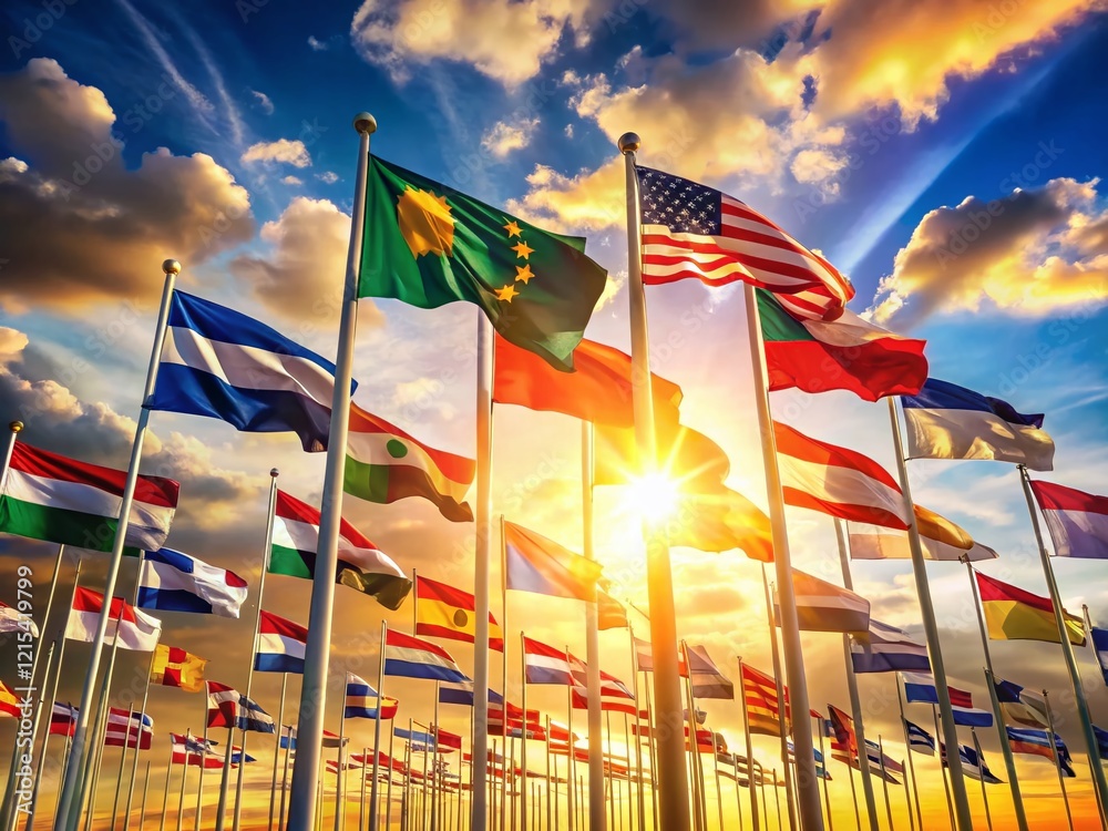 Panoramic View of World Flags, International Flags Display, Global ...