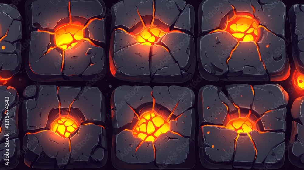 Ilustración de Stock Lava game buttons animation set. Vector cartoon ...