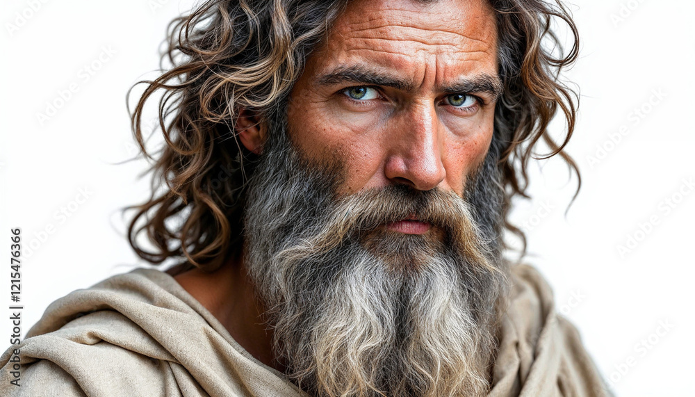 Ancient Greek philosopher with flowing beard and thoughtful expression ...