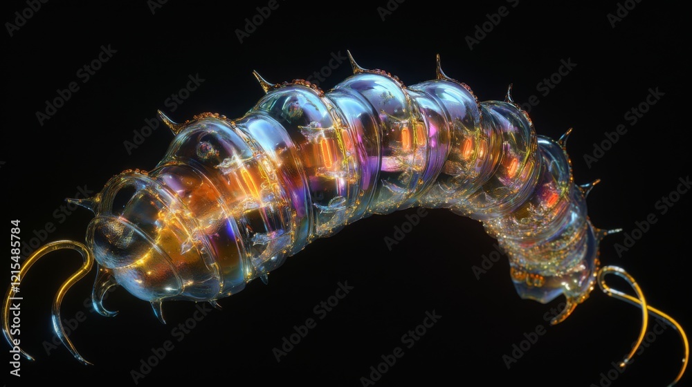 Dreamy Chrome liquid metal isolated Caterpillar element. Insect 3D ...