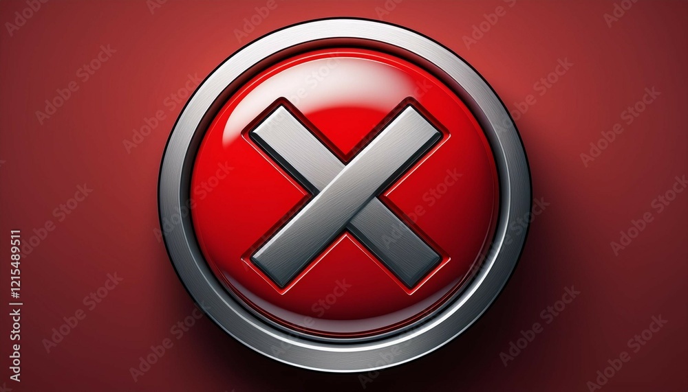 red circular button with a metallic gray x signifying cancel or no ...