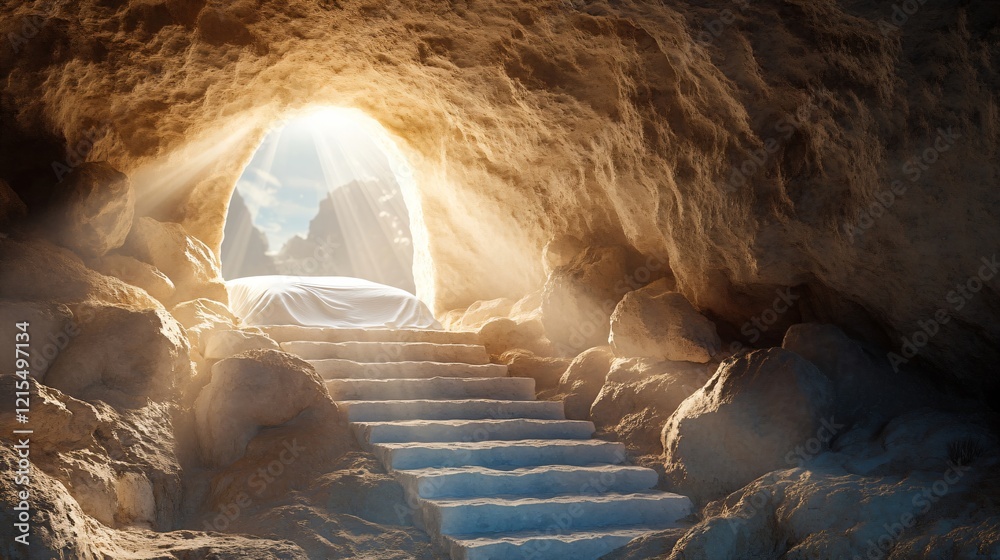 Empty tomb with light shining from inside. Resurrection Of Jesus Christ ...