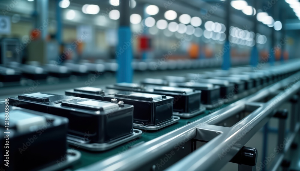 Automated assembly line moves electric car battery cells in large ...