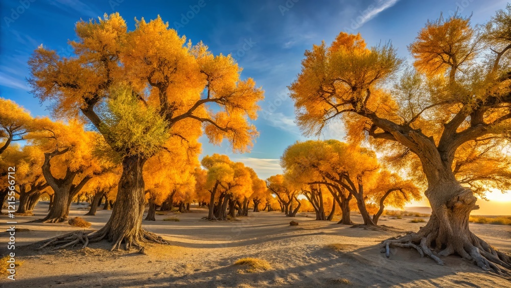 Stock-Illustration „Taklamakan Desert Poplar Trees: Candid Shot of ...