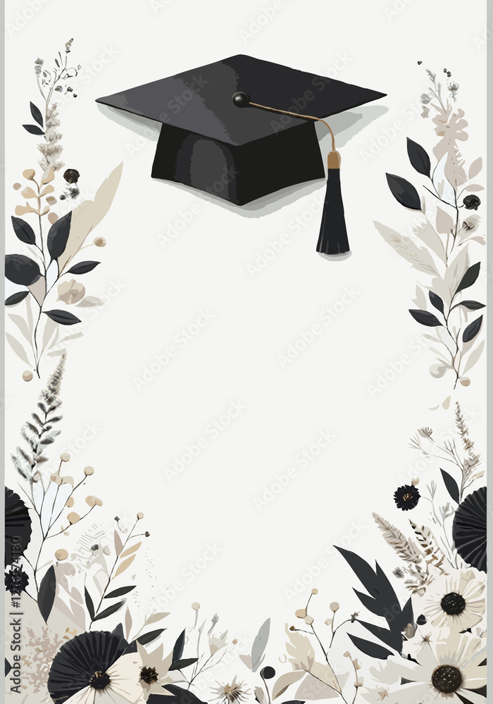 Ilustrace graduation flyer, cap and diploma, invitation, graduation ...
