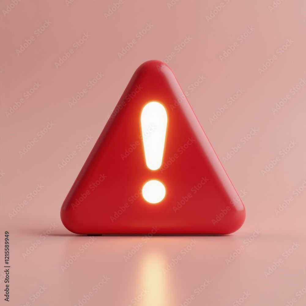 Red triangular warning sign with illuminated exclamation mark. A simple ...