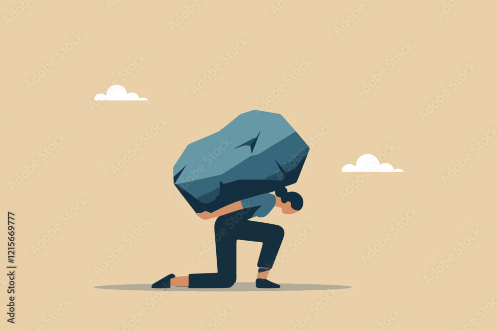 Carrying the World of Pressure, Exhausted Businesswoman Lifting a Heavy ...
