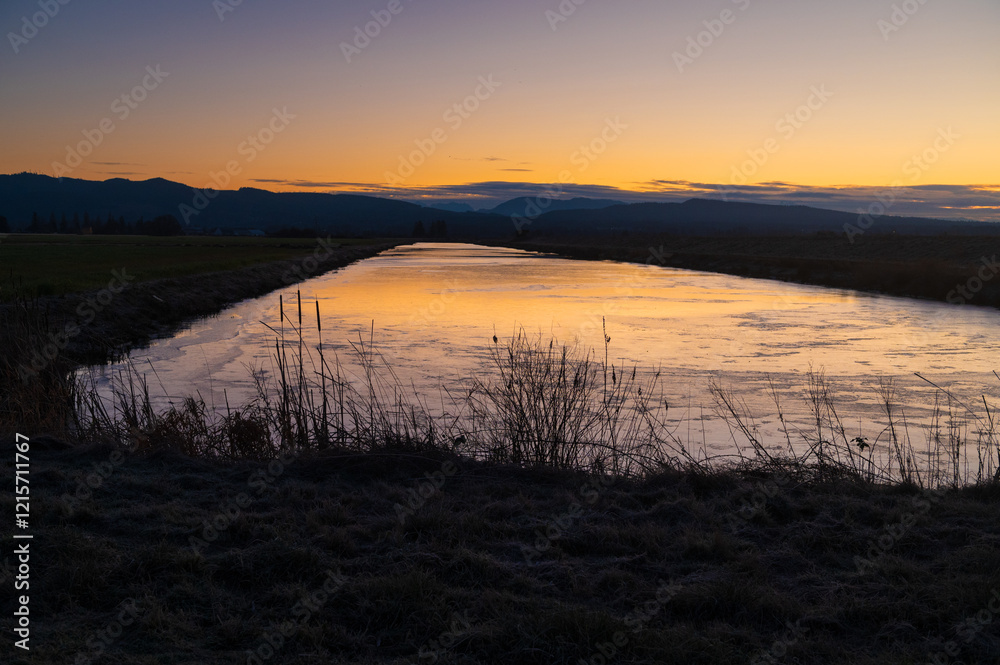 Fir Island Farm Reserve Restored Intertidal Estuary at Sunrise, located ...