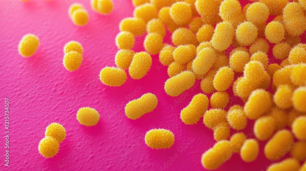 Yellow Microorganisms on Bright Pink Background Illustrating Bacterial ...