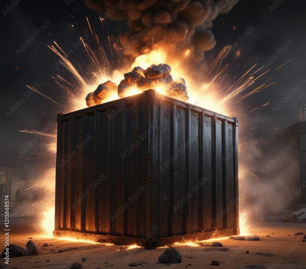 Black powder detonates in a large metal container, creating a massive ...