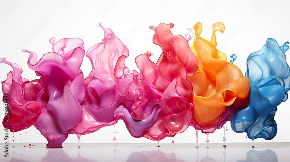 Fluid waves of color cascade gracefully over a white background, their ...