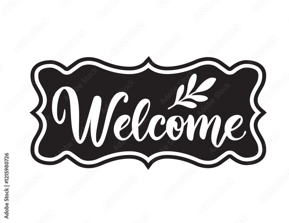 Welcome text design, featuring calligraphy lettering with a modern ...