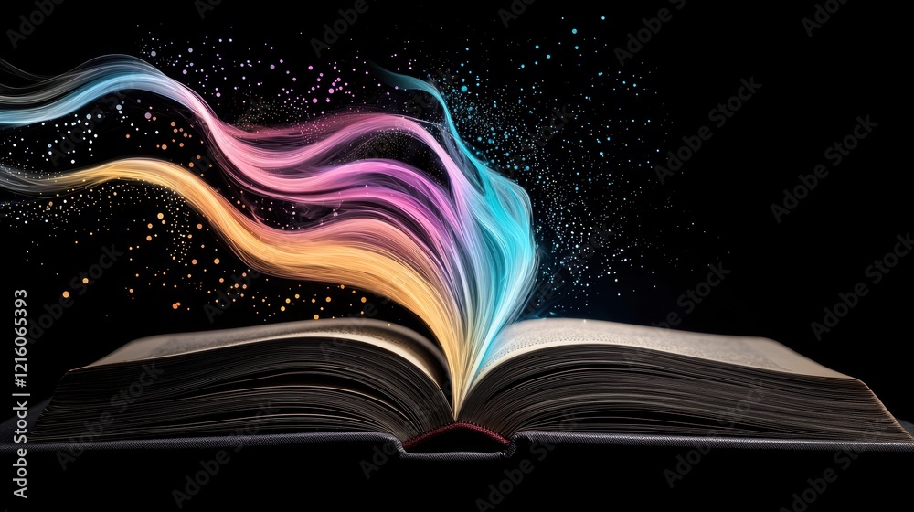 Book Data Visualization An open book with colorful data streams flowing ...