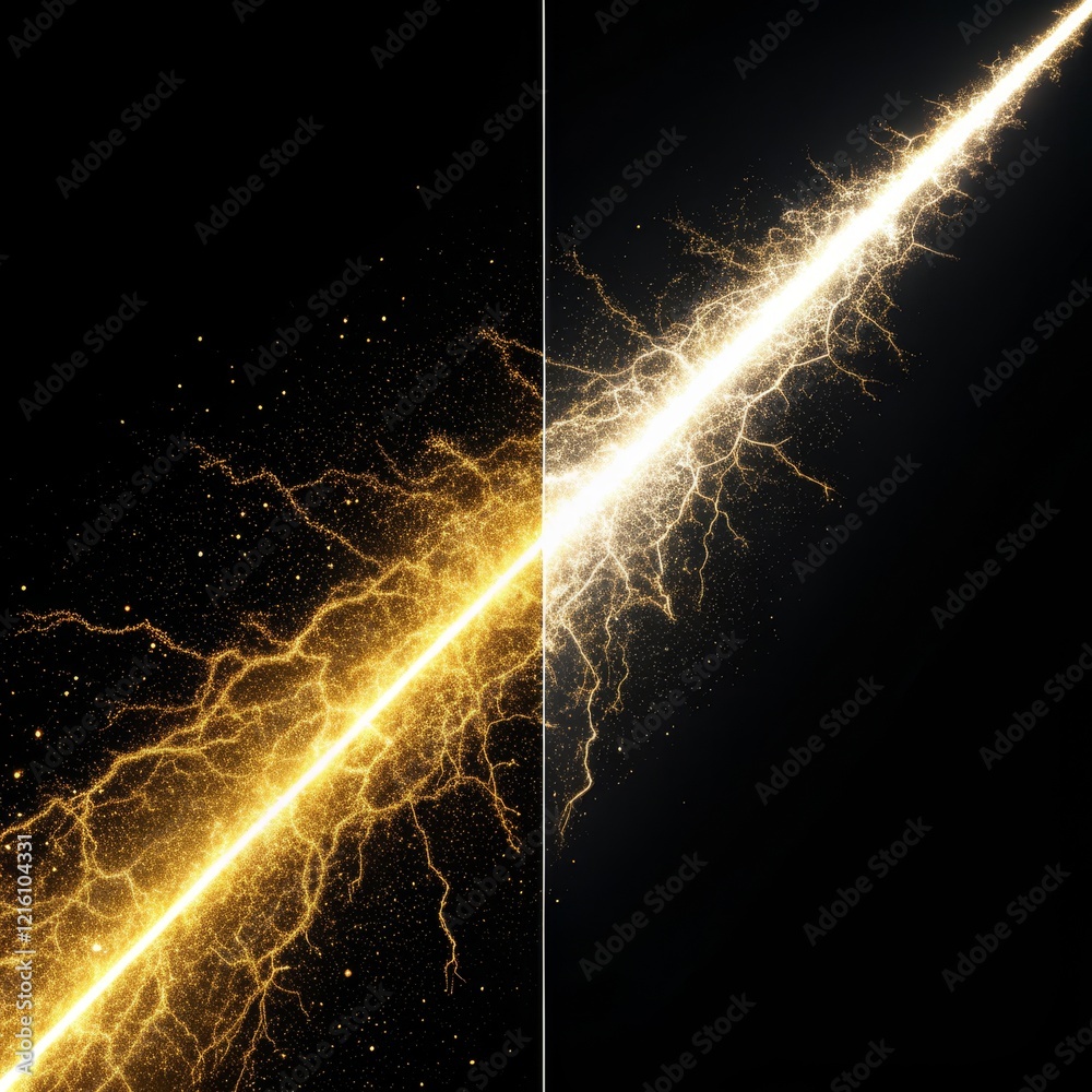 Golden Energy Split Abstract Particle Composition, Dual Light Beam ...