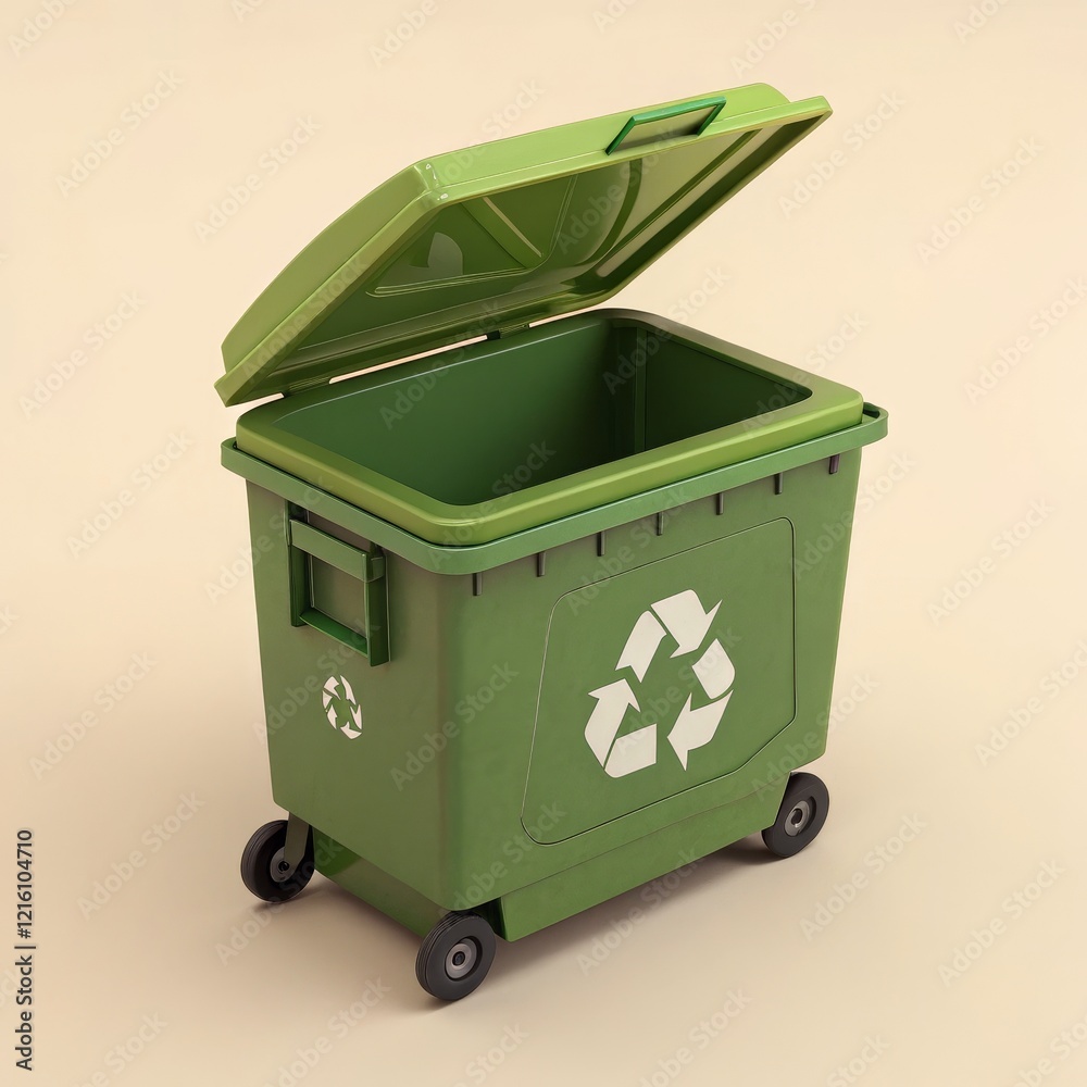 Open Green Recycling Bin 3D Render, Sustainable Concept, Eco-Friendly, Waste Management ...