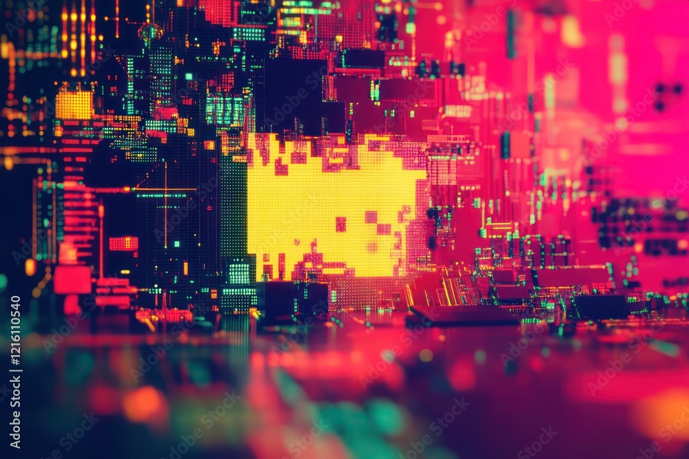 Animated waves of static interference breaking over a fractured circuit ...